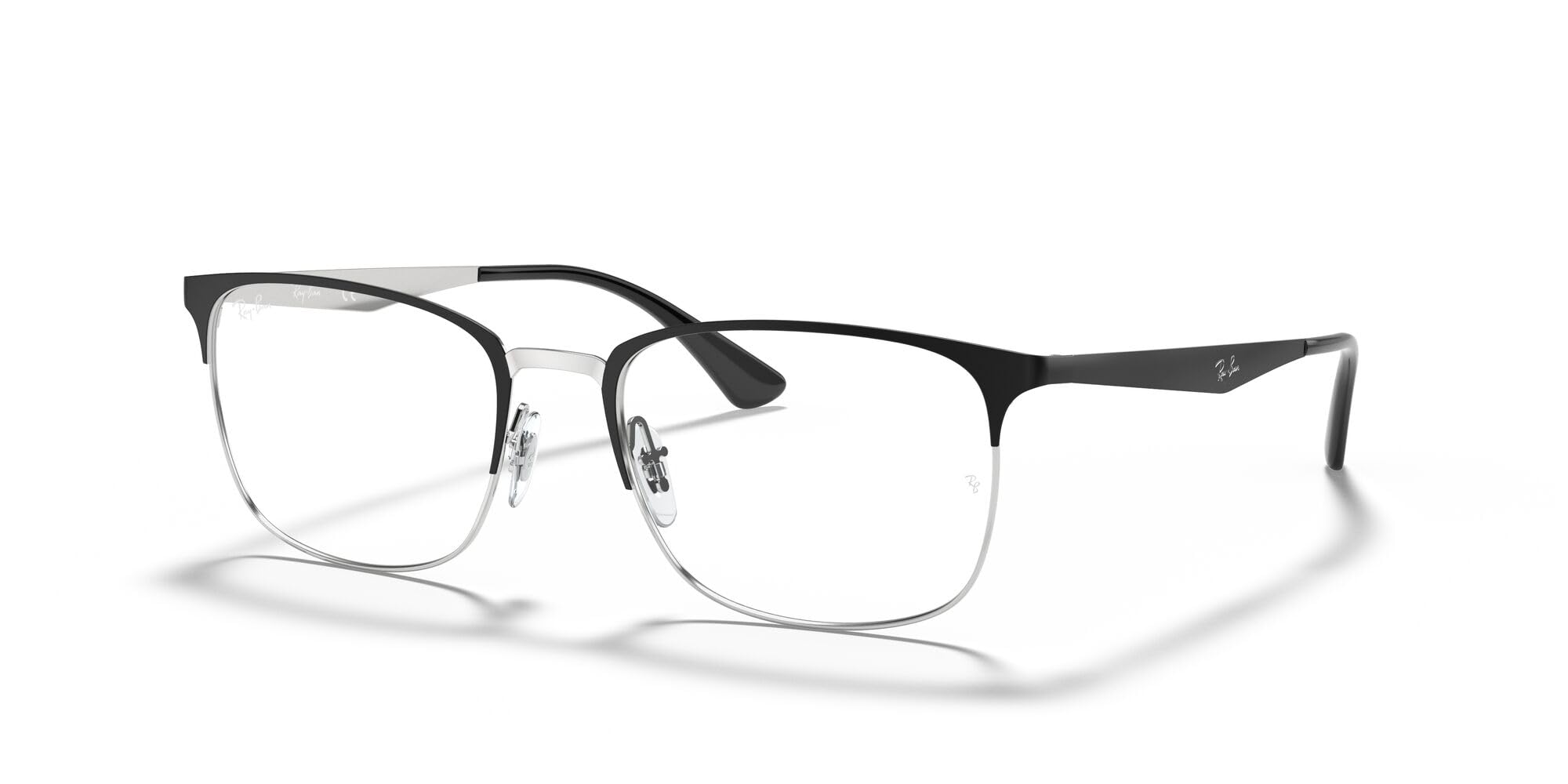 Ray-Ban RX6421 Square Prescription Eyeglass Frames, Matte Black On Silver/Demo Lens, 54 mm