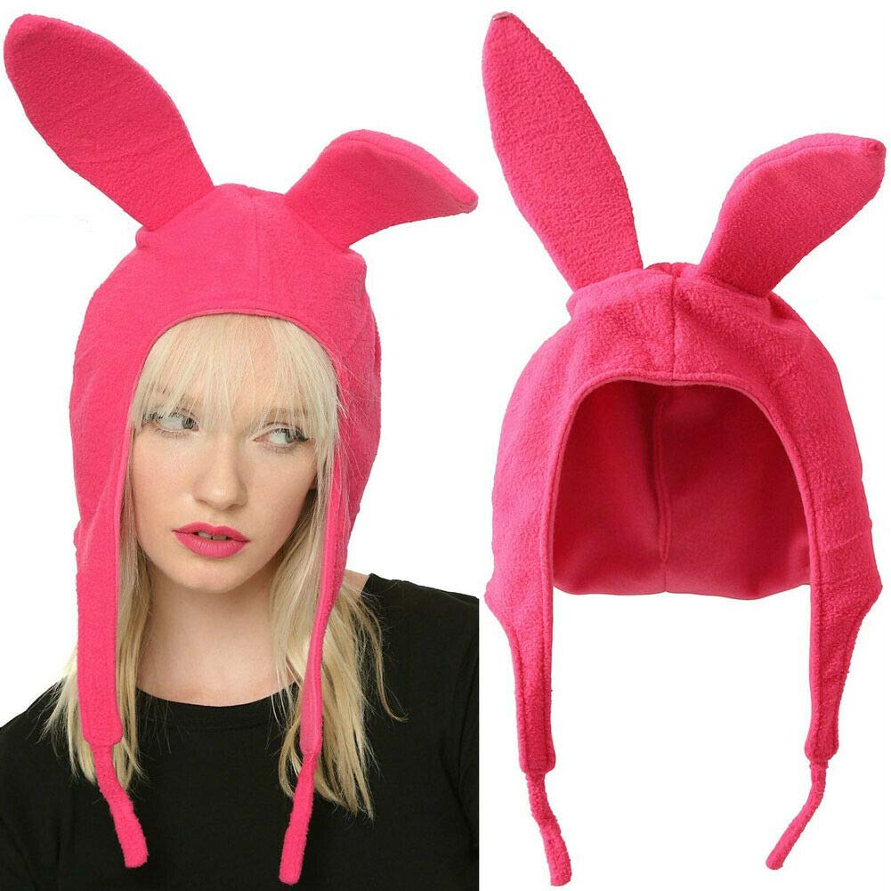 Springcmy Bob's Burgers Louise Rabbits Ear Fleece Bunny Pink Floppy Ears Hat Halloween Christmas Costume Cap Hat