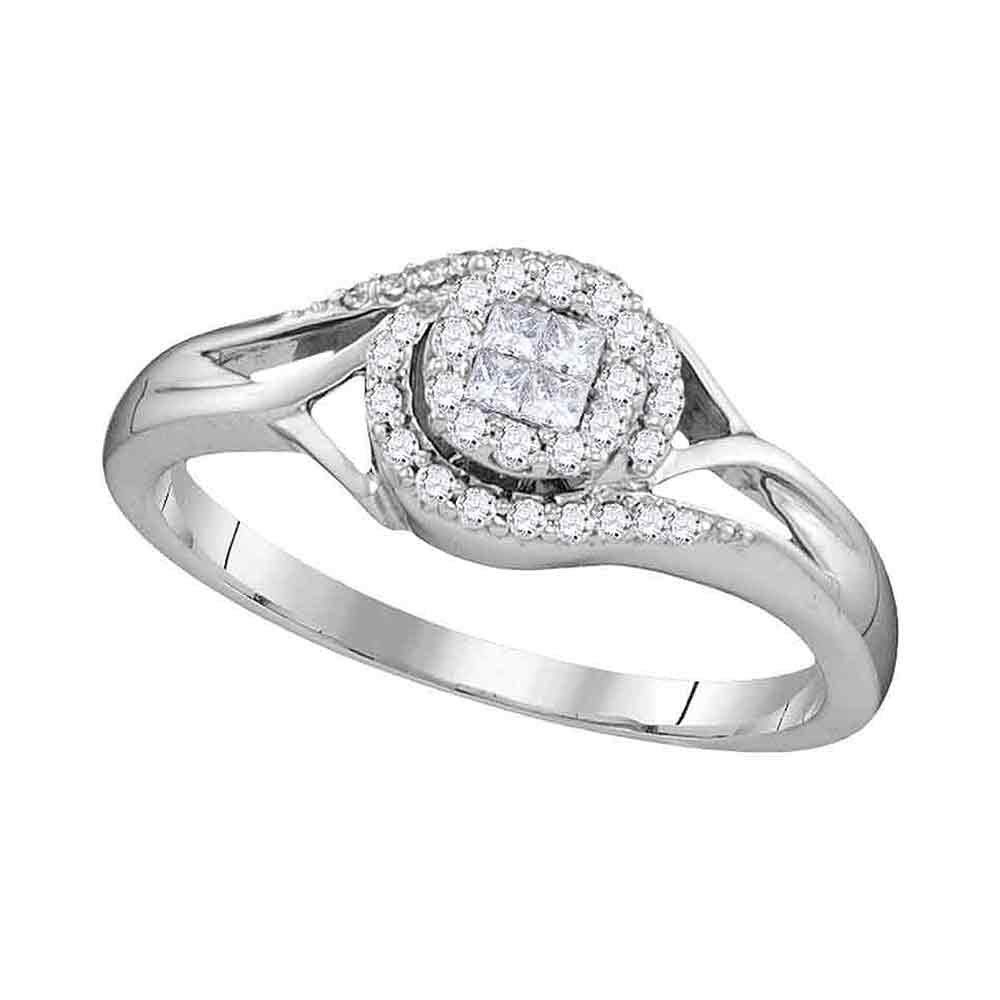 The Diamond Deal 10kt White Gold Womens Princess Round Diamond Cluster Bridal Wedding Engagement Ring 1/5 Cttw