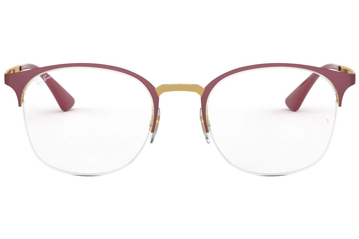 Ray-Ban RX6422 Square Prescription Eyeglass Frames, Matte Bordeaux On Rose Gold/Demo Lens, 49 mm