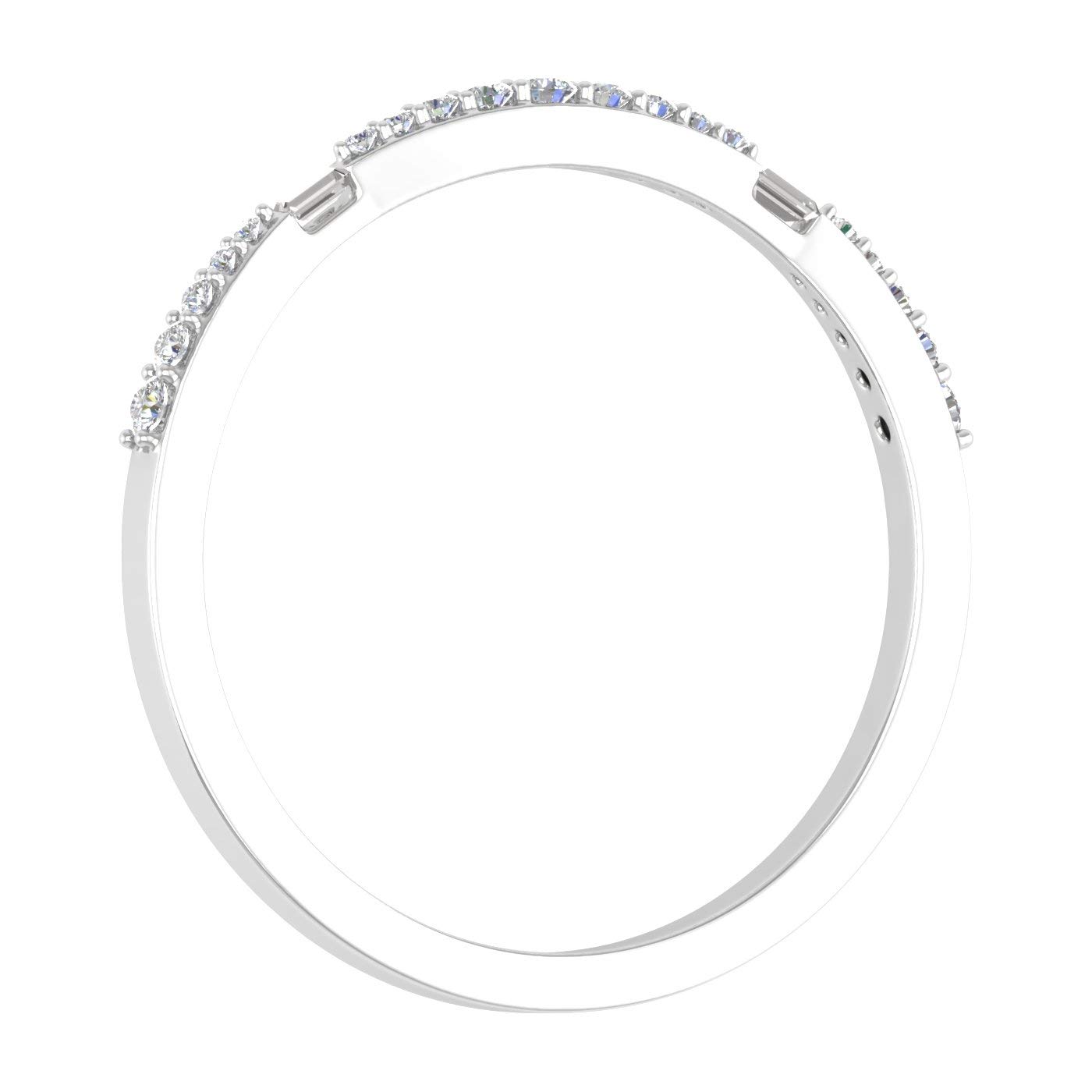 Round and Baguette Shape Diamond Wedding Band Ring in 10K White Gold (0.12 cttw) (Ring Size 6.5)