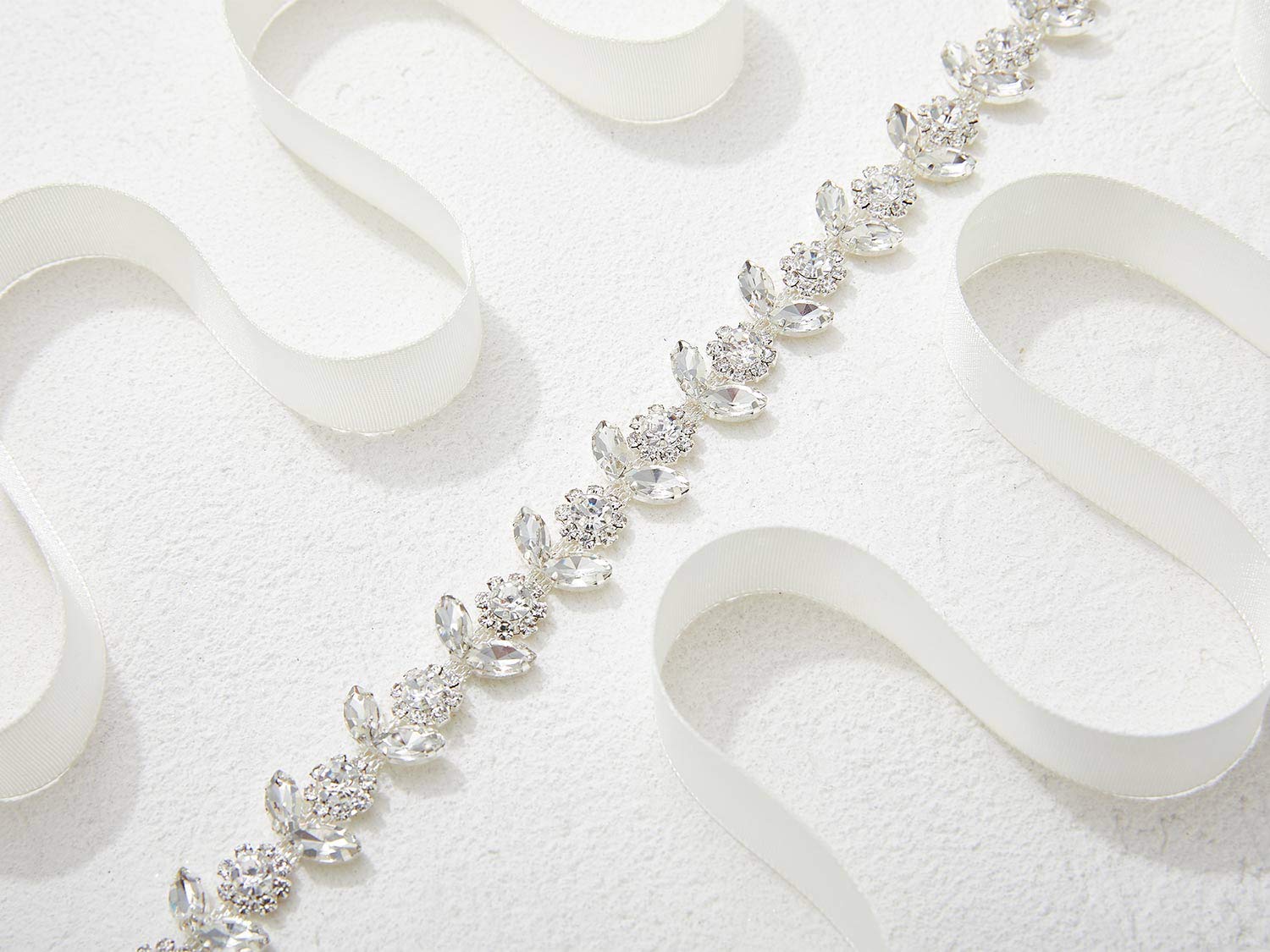 SWEETV Crystal Flower Wedding Belt Rhinestone Headband Sash Belt for Bride Bridesmaid Flower-Girl, Silver