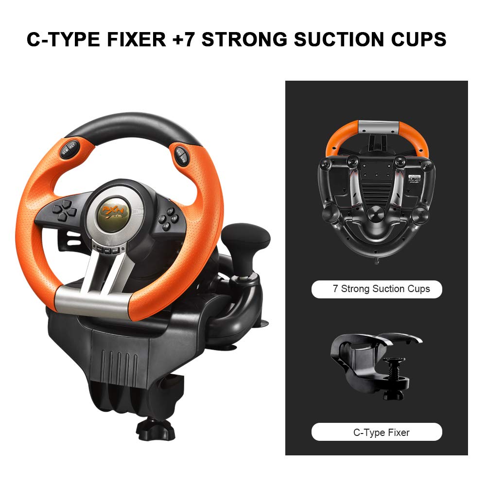 PXN V3III PC Steering Wheel 180 Degree Universal USB Car Racing Game Racing Wheel with Pedals for PS3,PS4,Xbox One,Xbox Series X/S,Nintendo Switch Orange(Used - Like New)