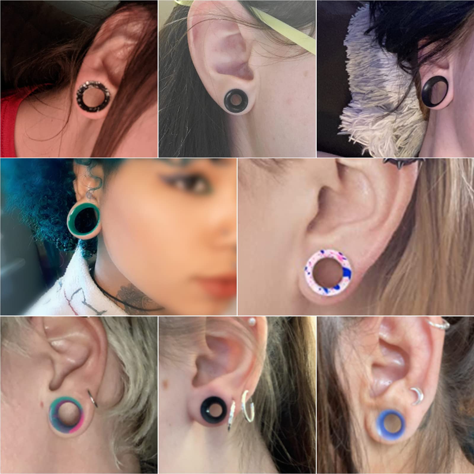 WYR 32PCS Hollow Double Flared Hard Silicone Ear Tunnels and Plugs Ear Gauges Expander Stretcher Body Piercing Jewelry 0g(8mm)