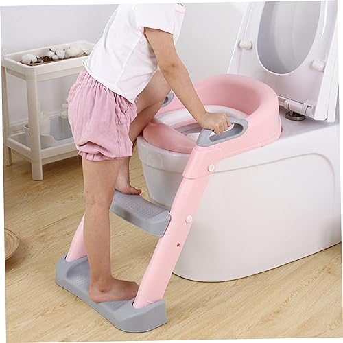 Toddler Toilet Seat and Step Kids Folding Potty Training Toilet Seat with Handle and Ladder Adjustable Toilet Ladder Seat Rose