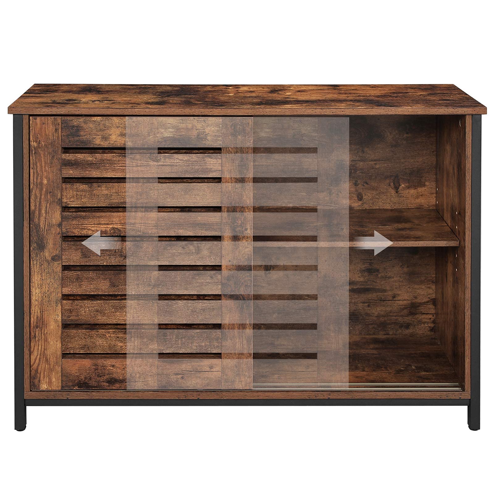 VASAGLE Lowell Sideboard, Kitchen Cabinet with Shutter Sliding Doors, Floor Storage Cupboard, Living Room, Hallway, 13.8" D x 39.4" W x 27.6" H, Rustic Brown