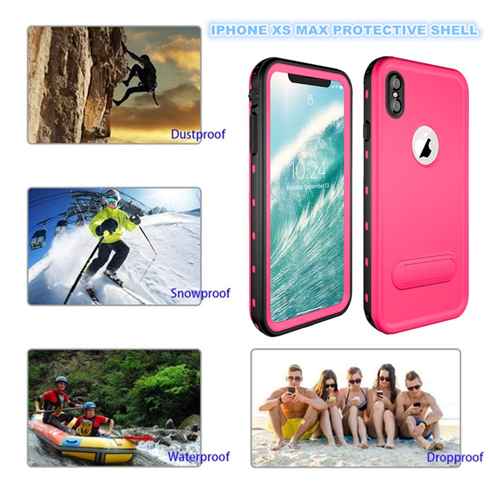 SpringRay iPhone Xs Max Waterproof Case IP68 Certified Shockproof Dustproof Snowproof Full Body Rugged Protective Cover with Built-in Screen Protector for iPhone Xs Max 2018 Released 6.5 inch (Pink)