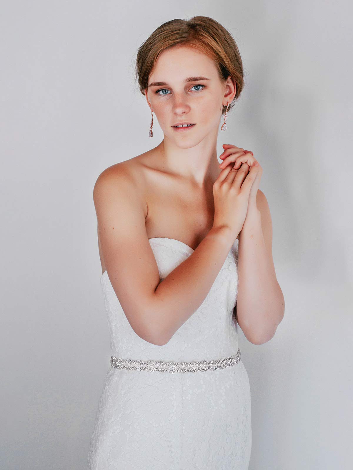 SWEETV Rhinestone Bridal Belt Crystal Wedding Dress Belt Sash Headband for Bride Bridesmaid, Silver