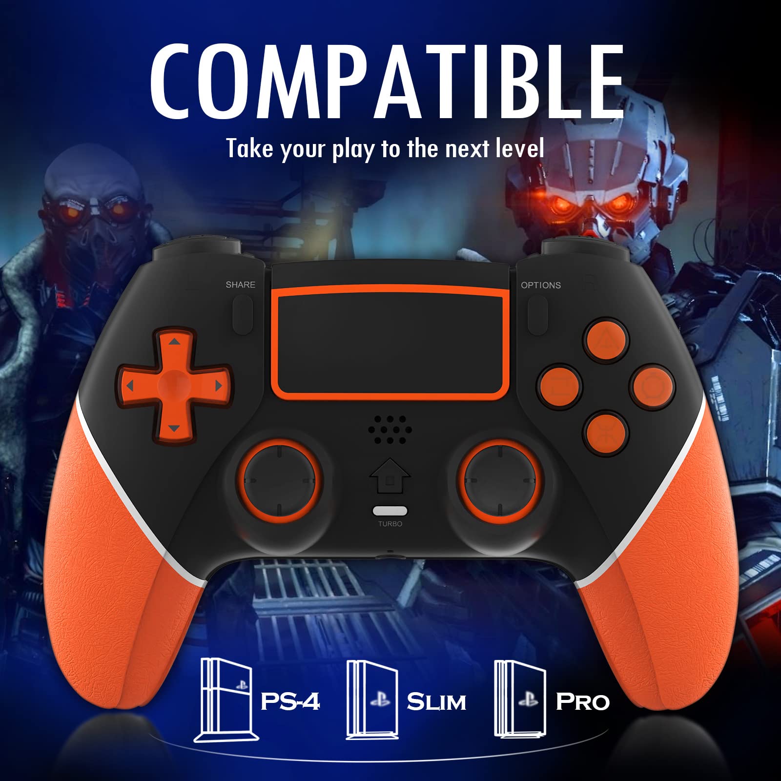 TECHPEIN for PS4 Controller Compatible with PS4/Pro/Slim -Gamepad Controller with Audio Function and Built-in 6-Axis Gyroscope, Double Shock Gaming Controller(Orange)