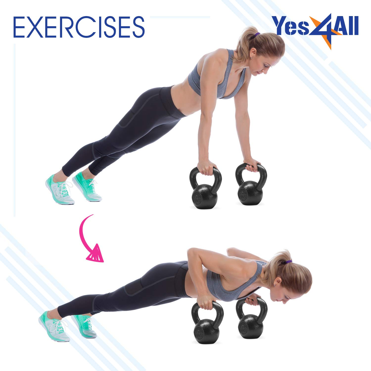 Yes4All Solid Smooth Powder Coated Cast Iron Kettlebell weight Set of Weight 15+20+25lbs