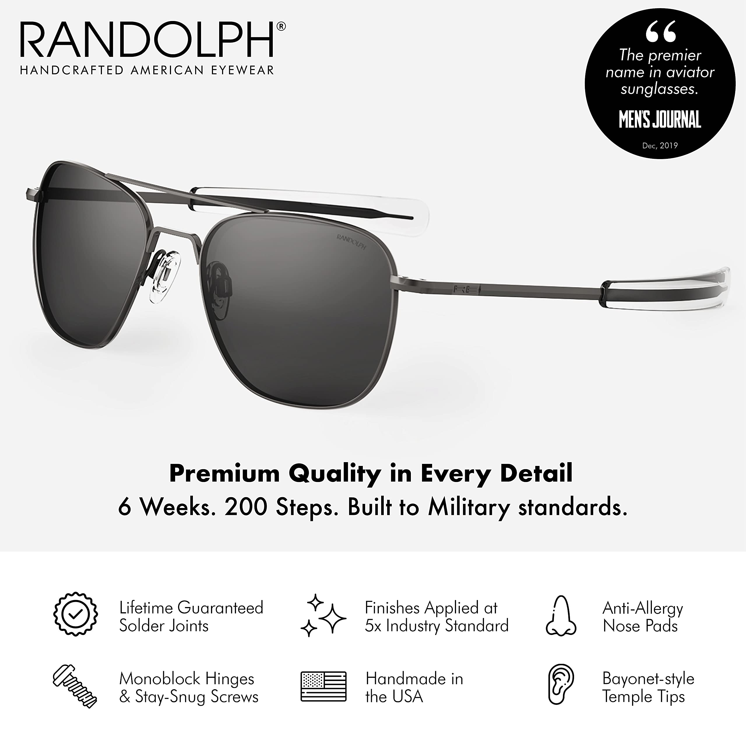 Randolph USA | Gunmetal Classic Aviator Sunglasses for Men or Women Polarized 100% UV
