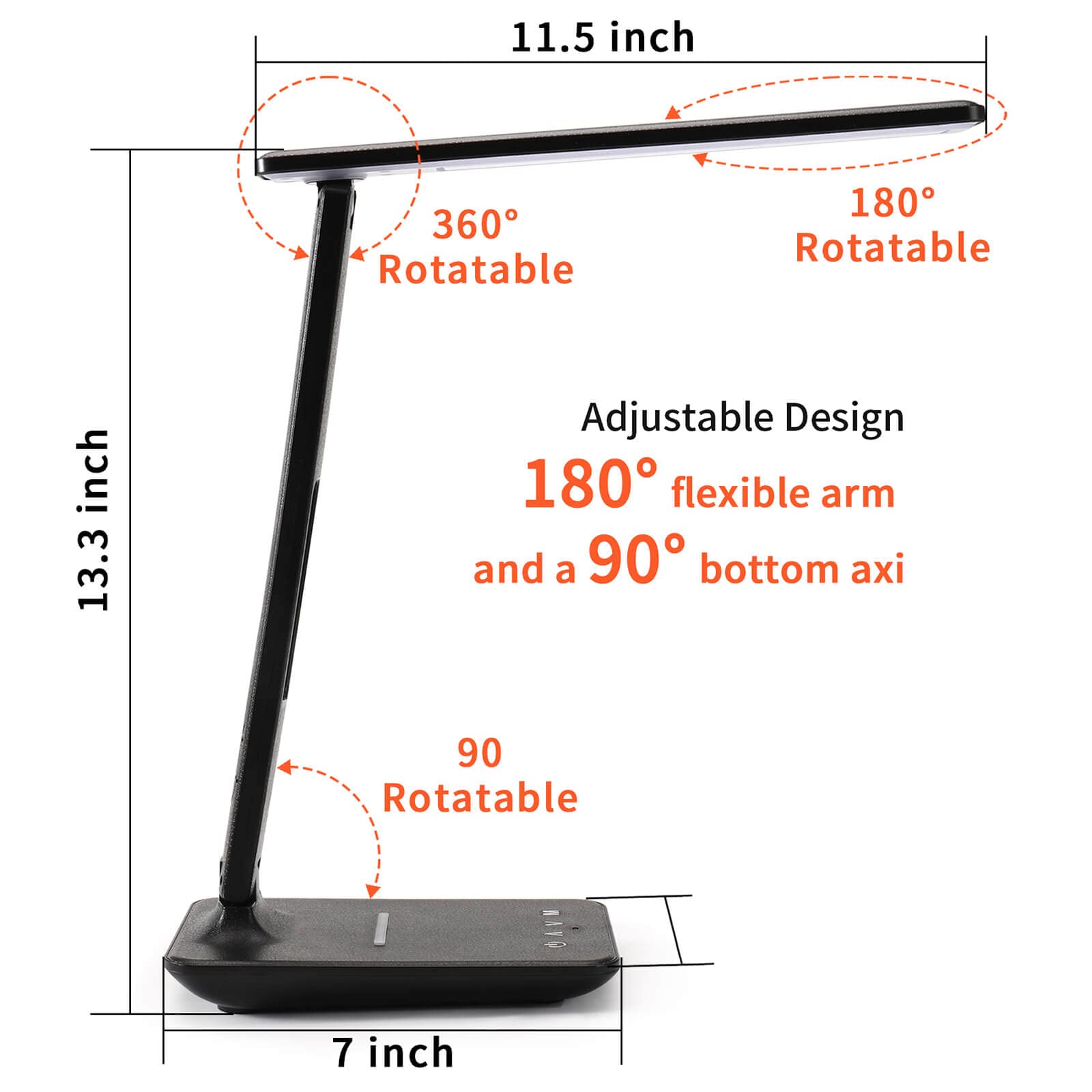 XIMI-V LED Desk Lamp with Wireless Charger, Table Lamp with Clock, Alarm, Date, Temperature, Office Lamp, Desk Lamps for Home Office (Black T189)