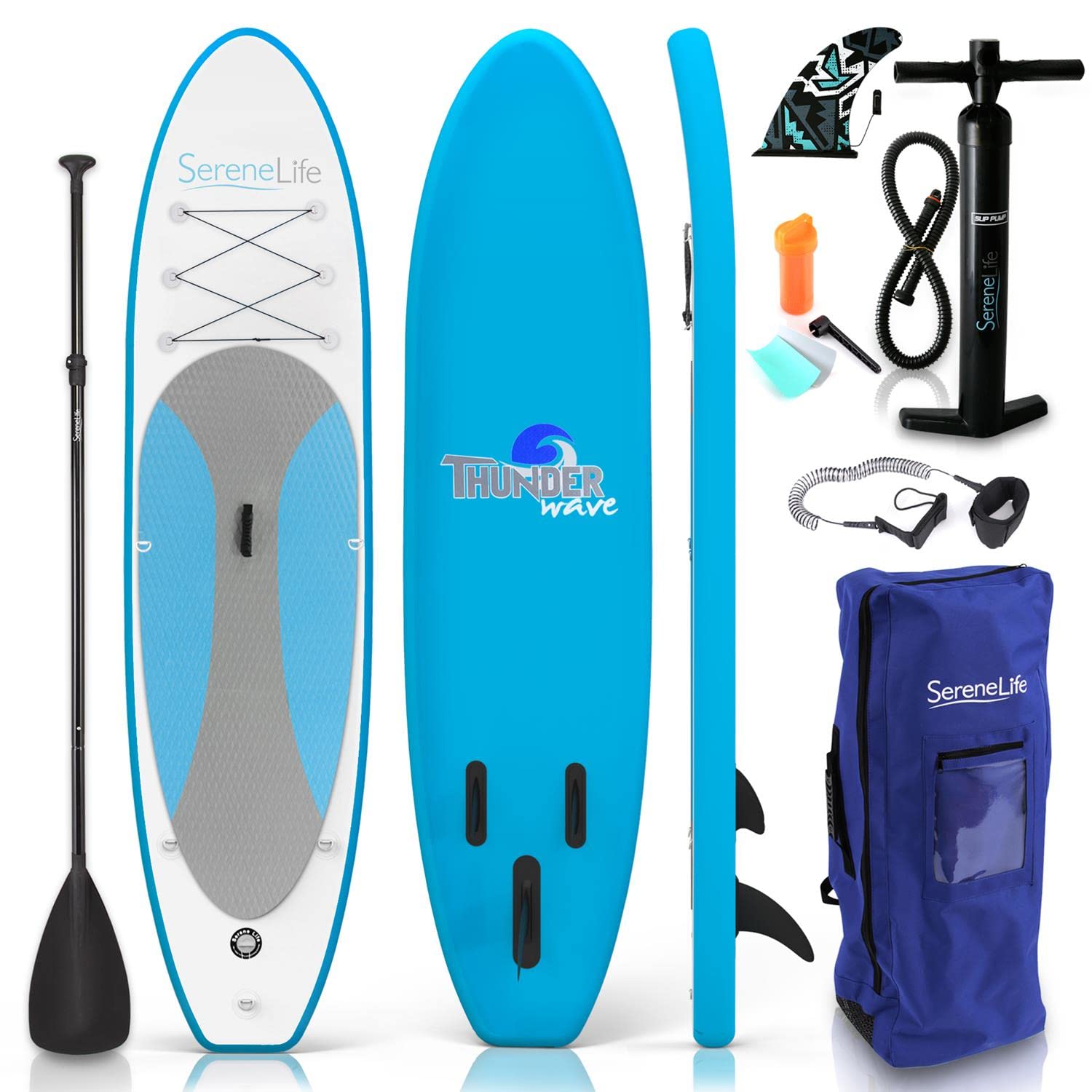 SereneLife Stand up Paddle Board Inflatable - Non-Slip SUP Paddle Board Paddle, Pump, Leash, and Accessories - Fun Water inflatable paddle board for Adults and Youth with Wide Stable Design
