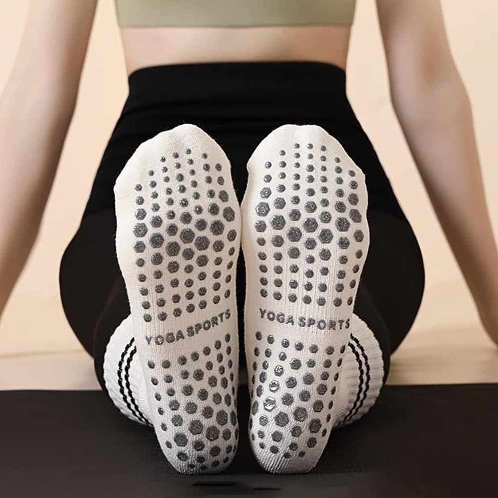 Yoga Socks For Women,Non Slip Skid Socks,Knee High Socks,Ideal for Pilates,Pure Barre, Ballet,Dance,Barefoot Workout 1 Pair (White)
