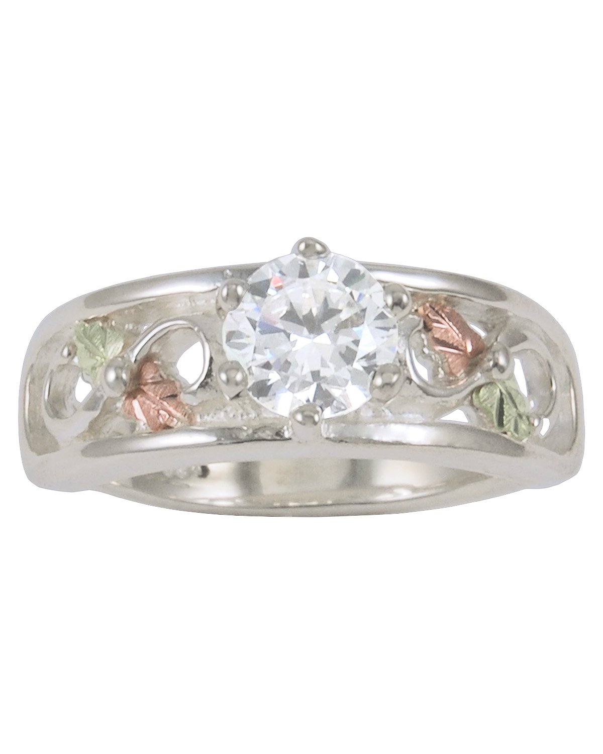 Round Cubic Zirconia Infinity Band, Sterling Silver, 12k Green and Rose Gold Black Hills Gold Size 7