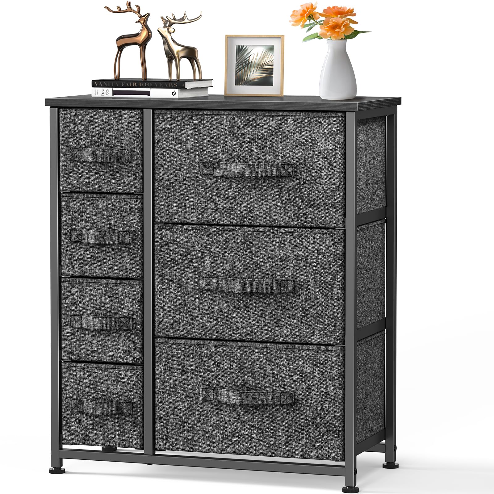 Pipishell Fabric Dresser with 7 Drawers, Storage Tower Drawer Dresser for Bedroom, Closets, Bedroom, Nursery Room, Hallway, Entryway, with Wood Top and Easy Pull Handle