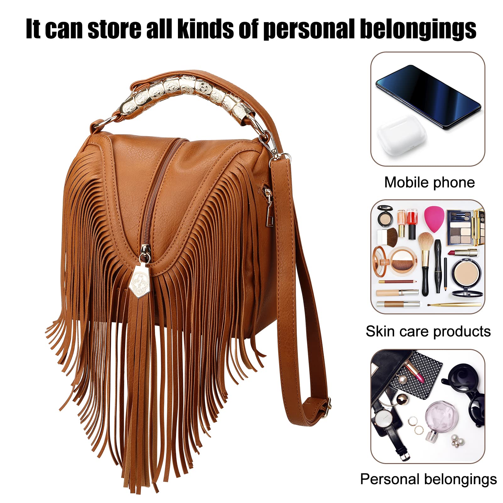 UKENENG Women's Crossbody Bag Shoulder Bag with Tassel (Black)