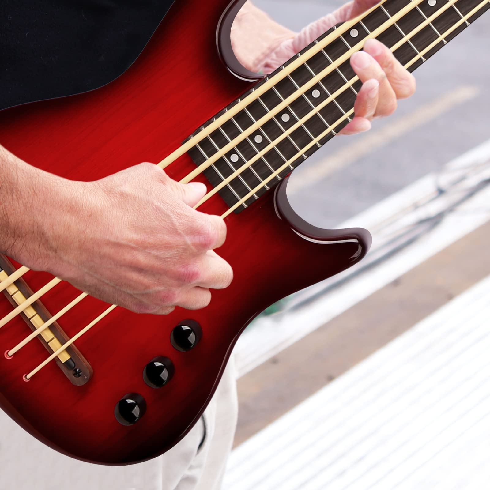 Ukulele Bass, GECKO U BASS, 34 inch Electric Bass 4 String with Strap and Guitar Bag 34 inch (Red)