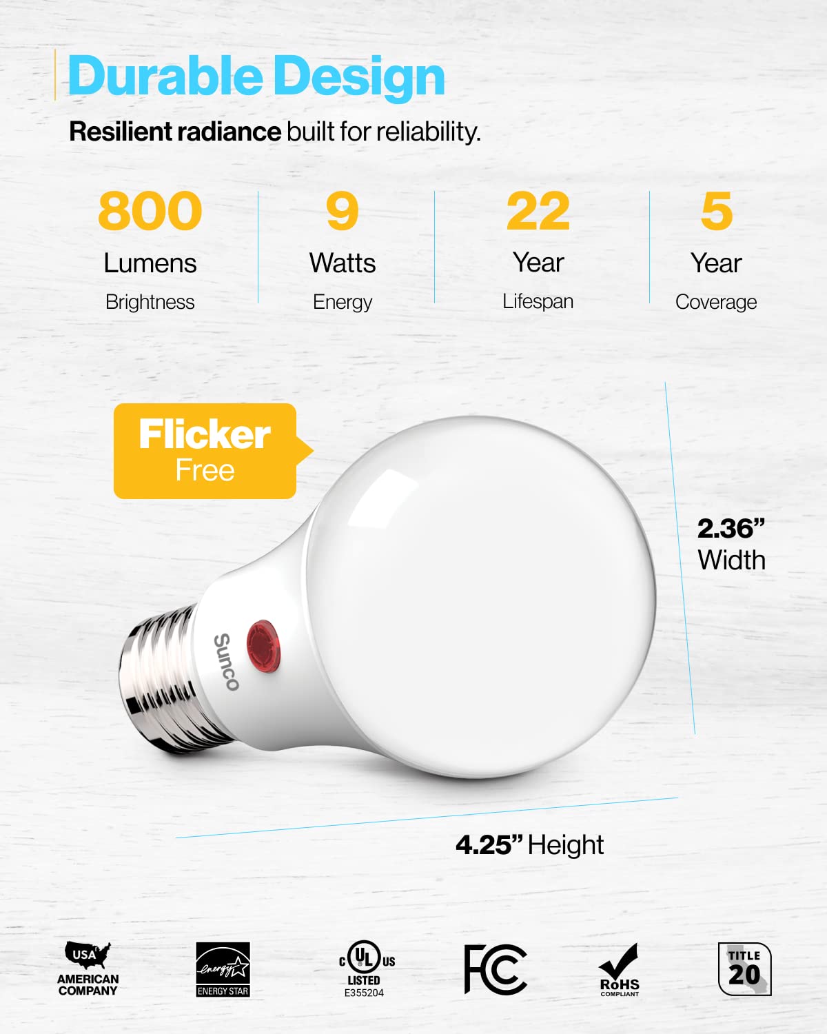 Sunco 3 Pack Dusk to Dawn Light Bulbs Outdoor Sensor A19 LED Light Bulb, UL, 9W (60W Eqv.), 800lm, Auto On/Off Photocell Automatic for Outdoor Lighting, 2700K Soft White