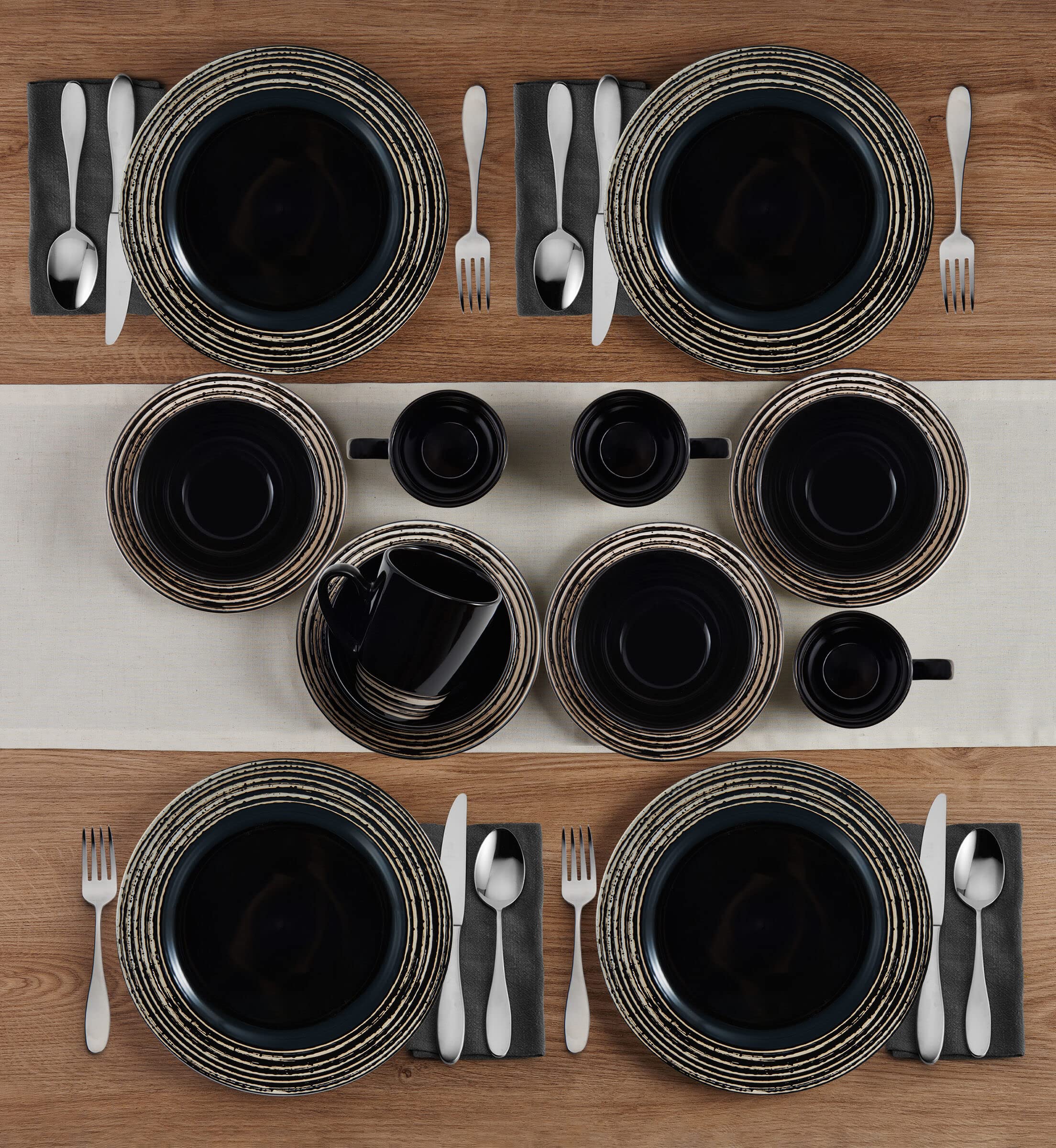 Pfaltzgraff Bryson 16 Piece Dinnerware Set, Service for 4, Black