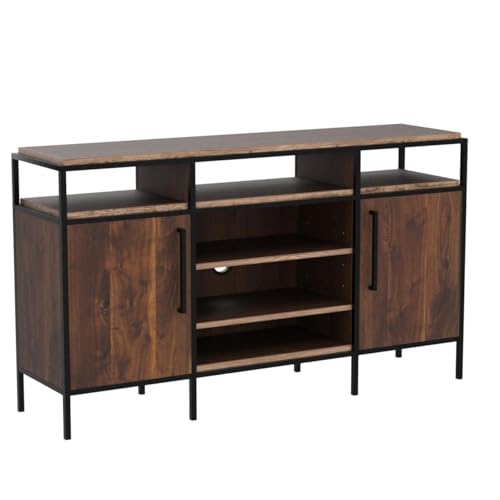 Sauder Nova Loft Credenza, L: 61.97" x W: 17.32" x H: 34.29", Grand Walnut Finish