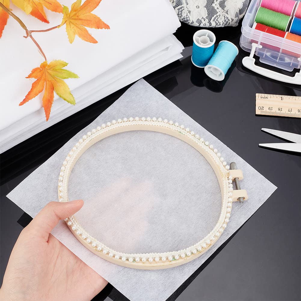 PandaHall 4 Sheets 39x39 Inch Embroidery Stabilizer Backing Interlining, Fusible Cut Away Stabilizer Interfacing Webbing Non Woven Interfacing White Interfacing Fabric for Hand Sewing Embroidery