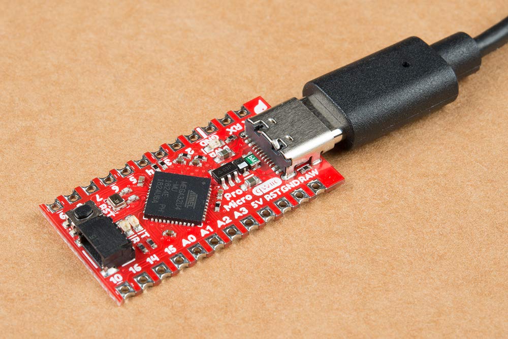 SparkFun Qwiic Pro Micro - USB-C (ATmega32U4) - Compatible with Arduino development board 5V/16MHz microcontroller AP2112 3.3V Voltage Regulator Castellated PTH pin pads Reset button Maximum 6V input