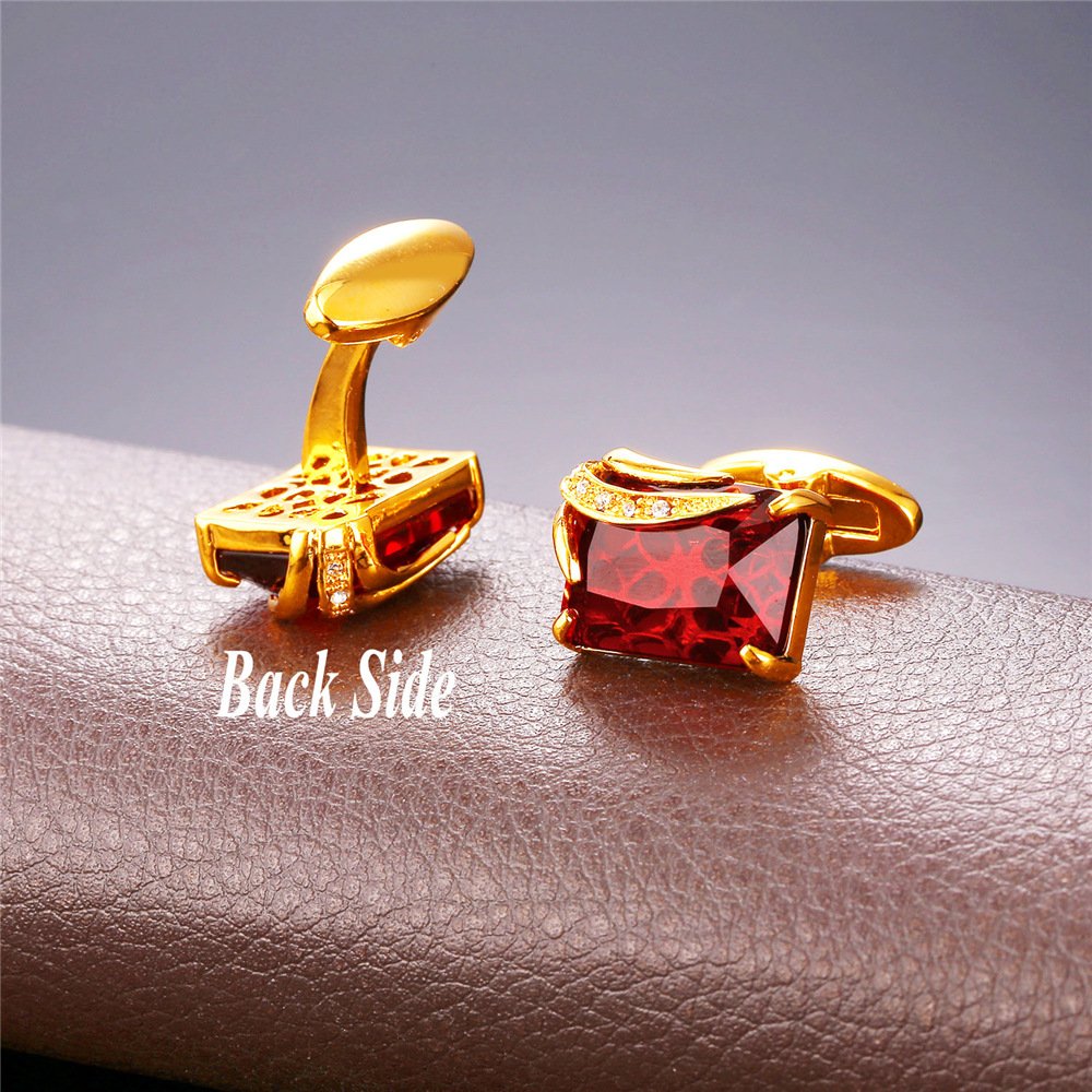 Ruby Shiny Crystal Cufflinks Elegant Style Women Men 18K Gold Plated Fancy Stone Cuff Links