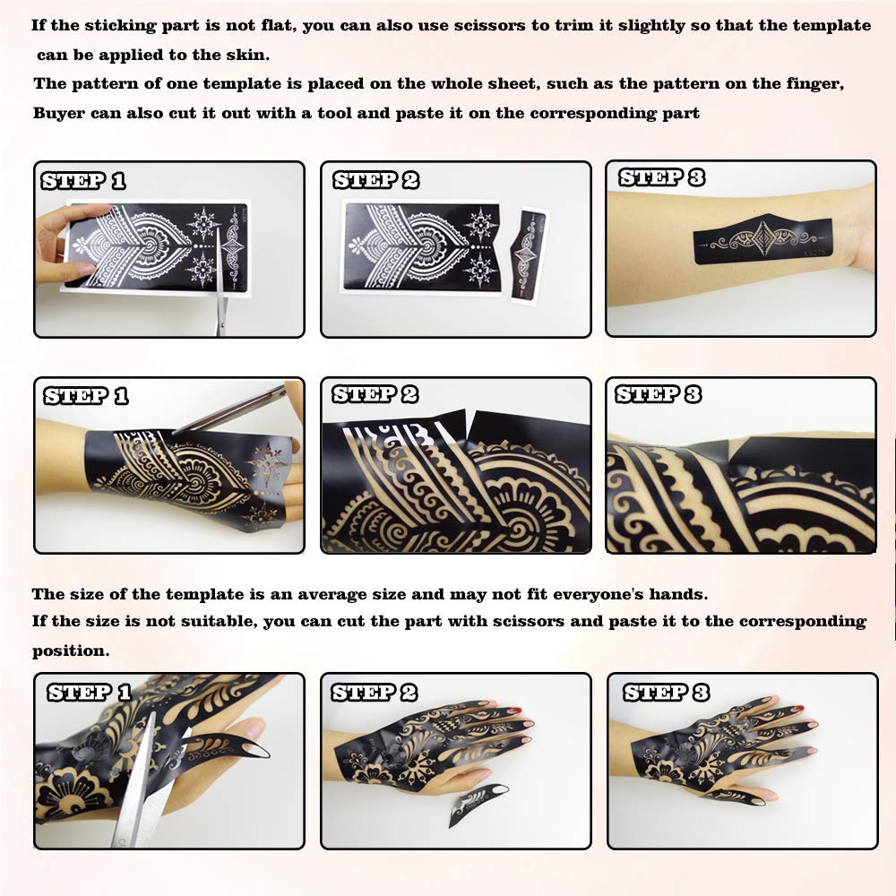 Xmasir Pack of 24 Sheets Henna Tattoo Stencil Kit/Temporary Tattoo Templates,Self-Adhesive Indian Arabian Tattoo Sticker for Body Paint New Designs