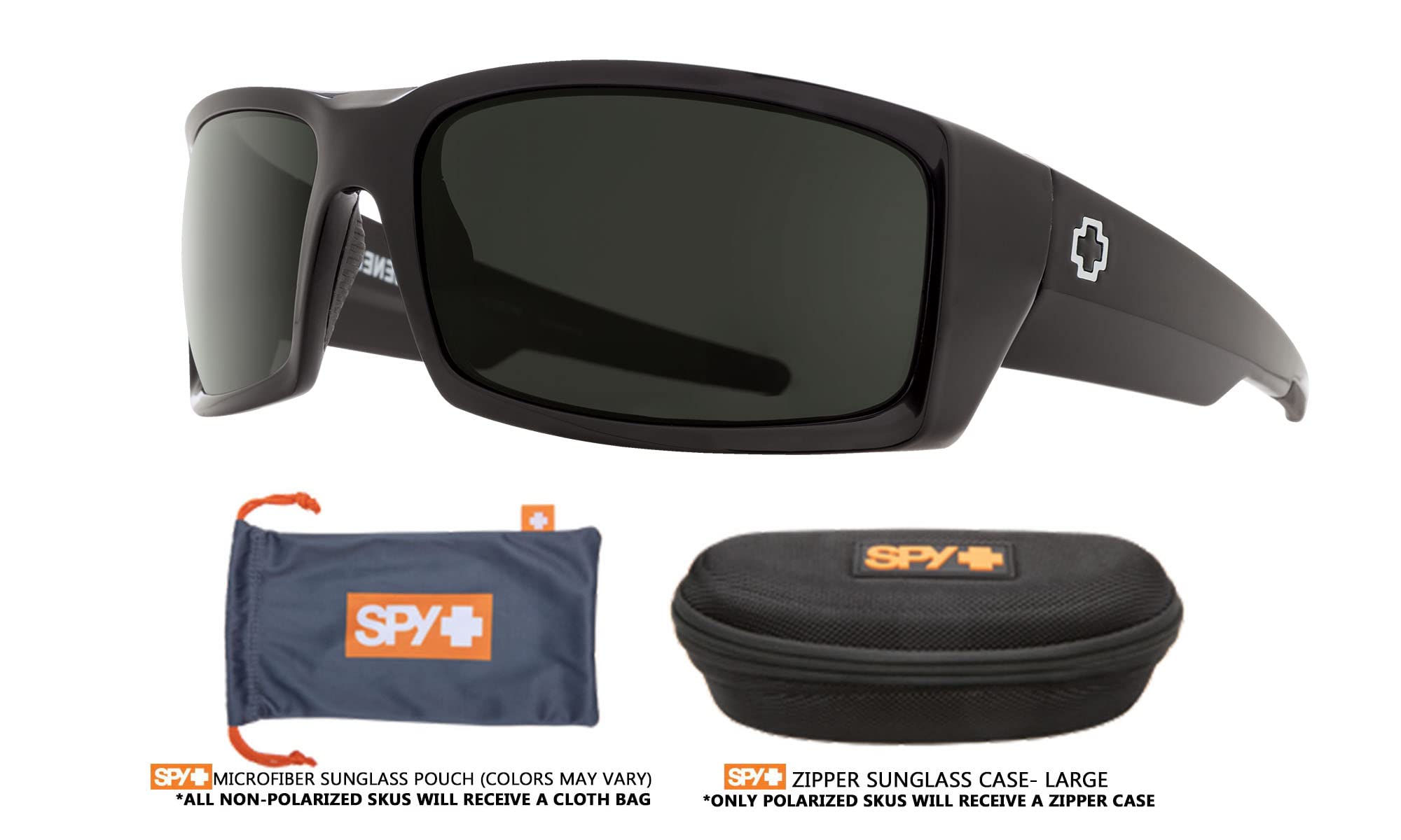 SPY General Black ANSI Rx/Happy Gray Green Rectangular Sunglasses For Men + BUNDLE with Designer iWear Eyewear Kit