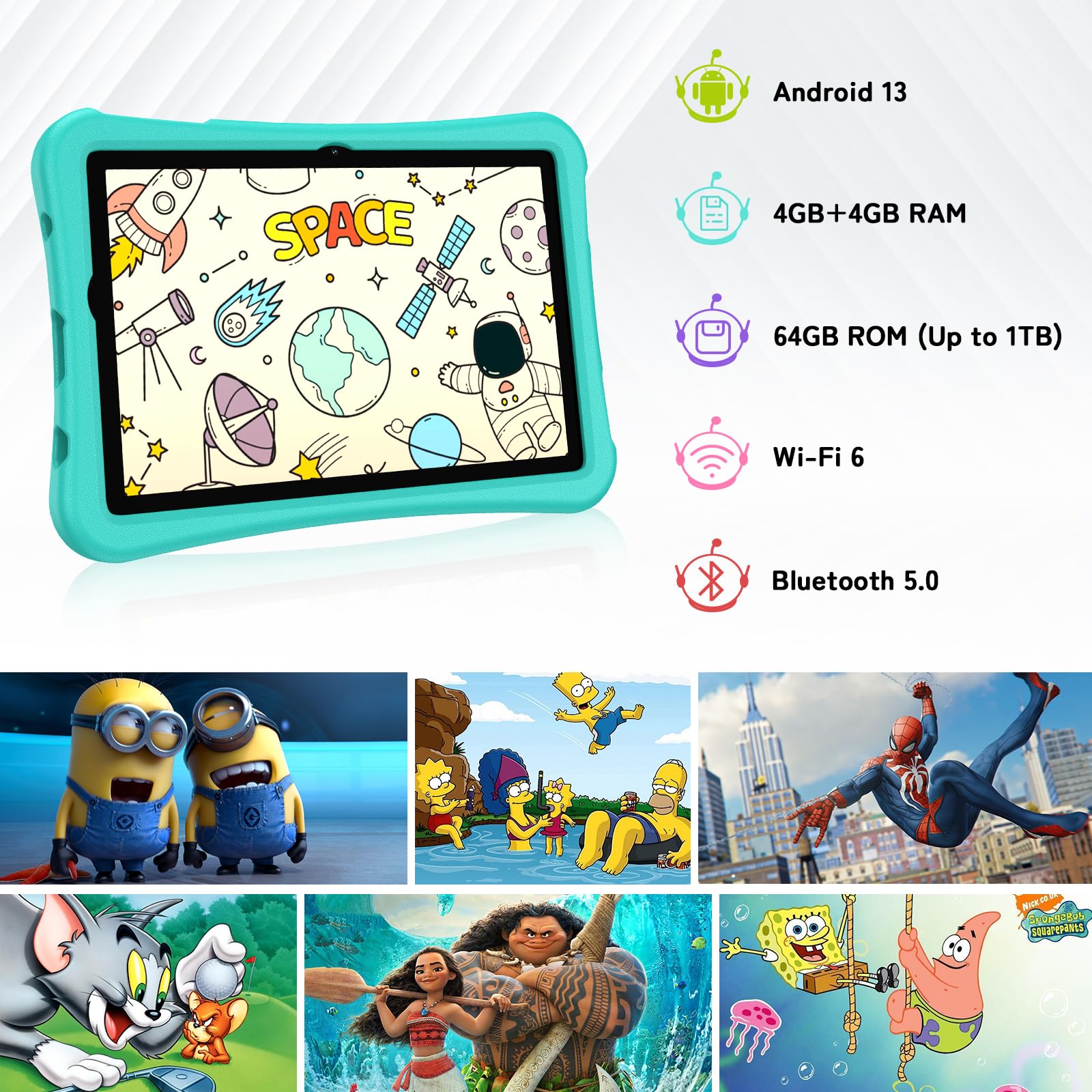 UMIDIGI Android 13 Kids Tablet,10.1 inch Tablet for Kids, G2 Tab Kids, 8(4+4) GB RAM 64GB ROM Up to 1TB, Children's Tablet with Parental Control, Bluetooth 5.0, WiFi 6, Learning Tablet Green