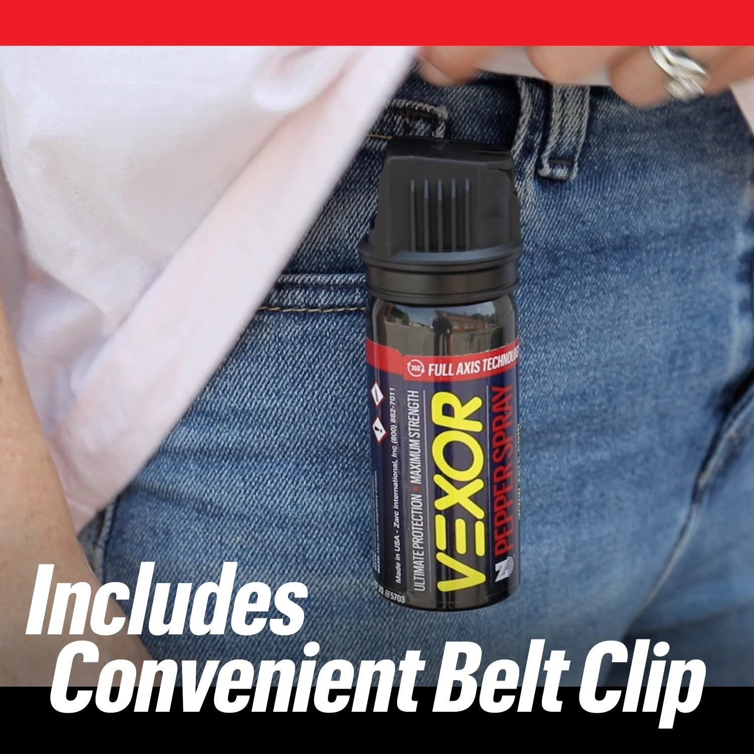 Vexor Pepper Spray w/Belt Clip for self defense - 3 Pack, Maximum Police Strength, 20-foot range, Full Axis (360°) capability, Flip Top safety for Quick and Accurate Aim, Protection for Women and Men