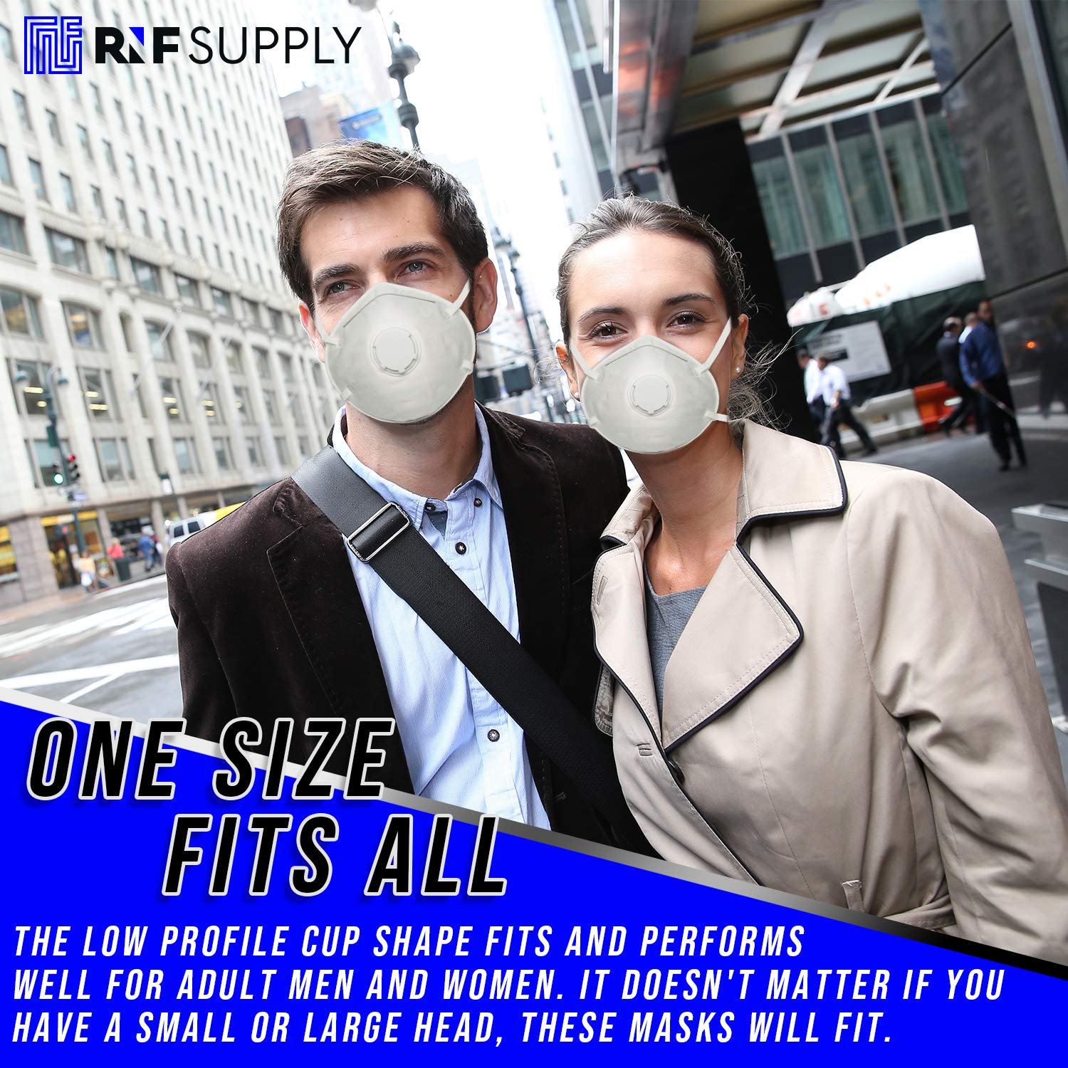 RNF Supply N95 Particulate Respirator - Disposable Dust Mask with Valve (15 Pack) - 3 Wildfire Smoke Protection Layers Filter 95% of Smog, Fiberglass, Coal, Dander, Pollen