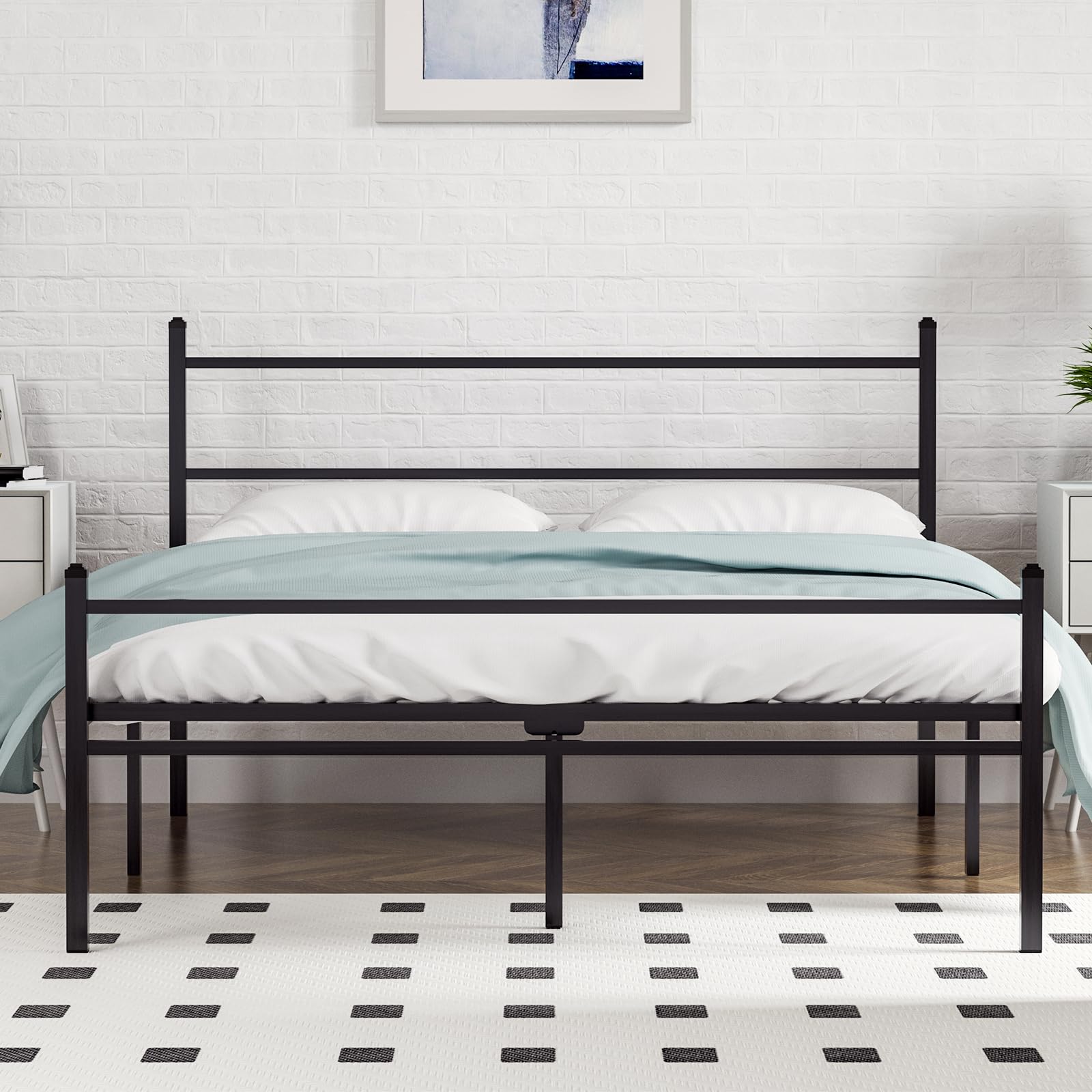 REGOSS Full Size Bed Frame with Headboard Easy Assemble Metal Platform Bed Base with Heavy Duty Support Mattress Foundation No Box Spring Needed, Under-Bed Storage