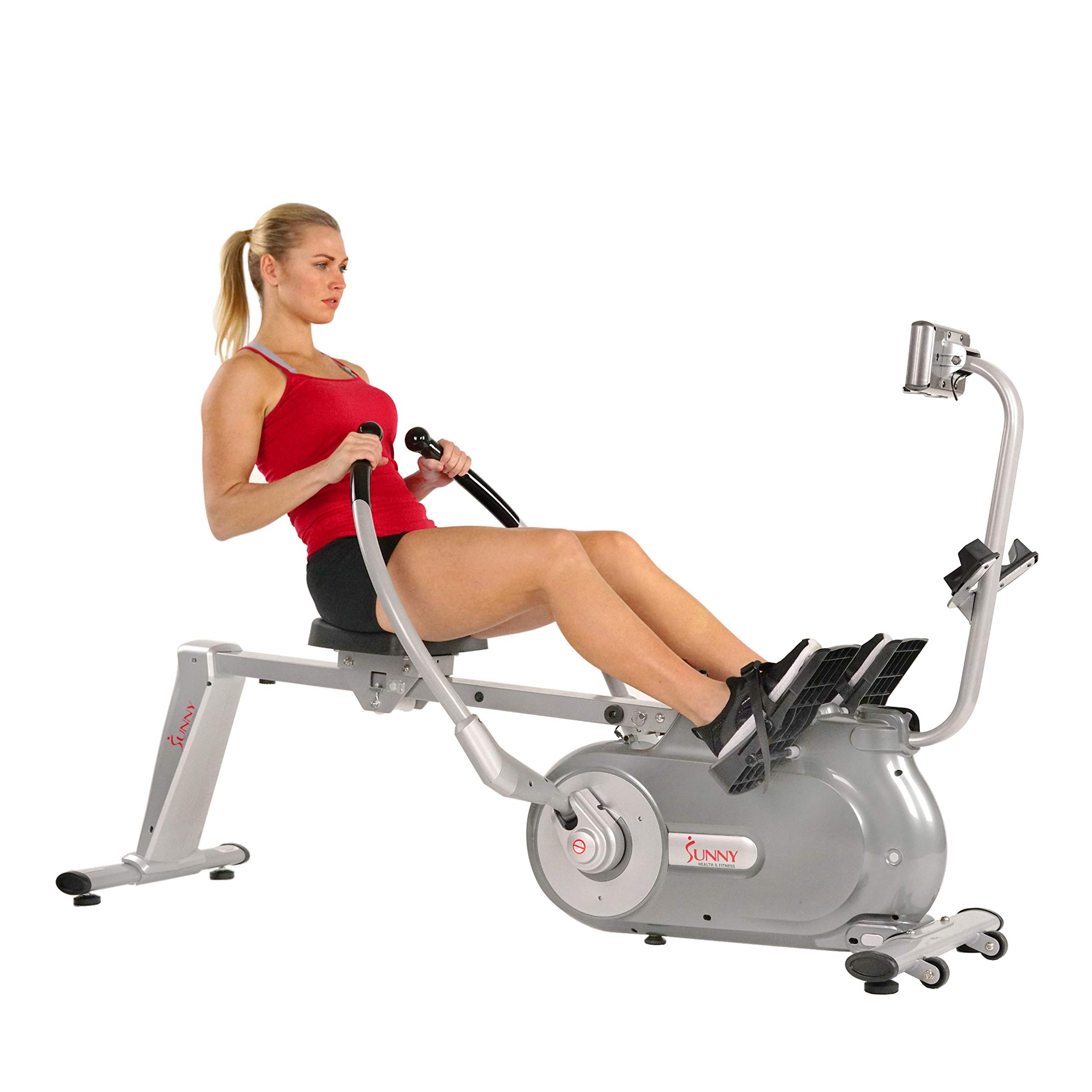 Sunny Health & Fitness Full Motion Magnetic Rowing Machine Rower with Advanced LCD Display, Elevated Seat, 265 LB Max Weight and Foldable - SF-RW5864