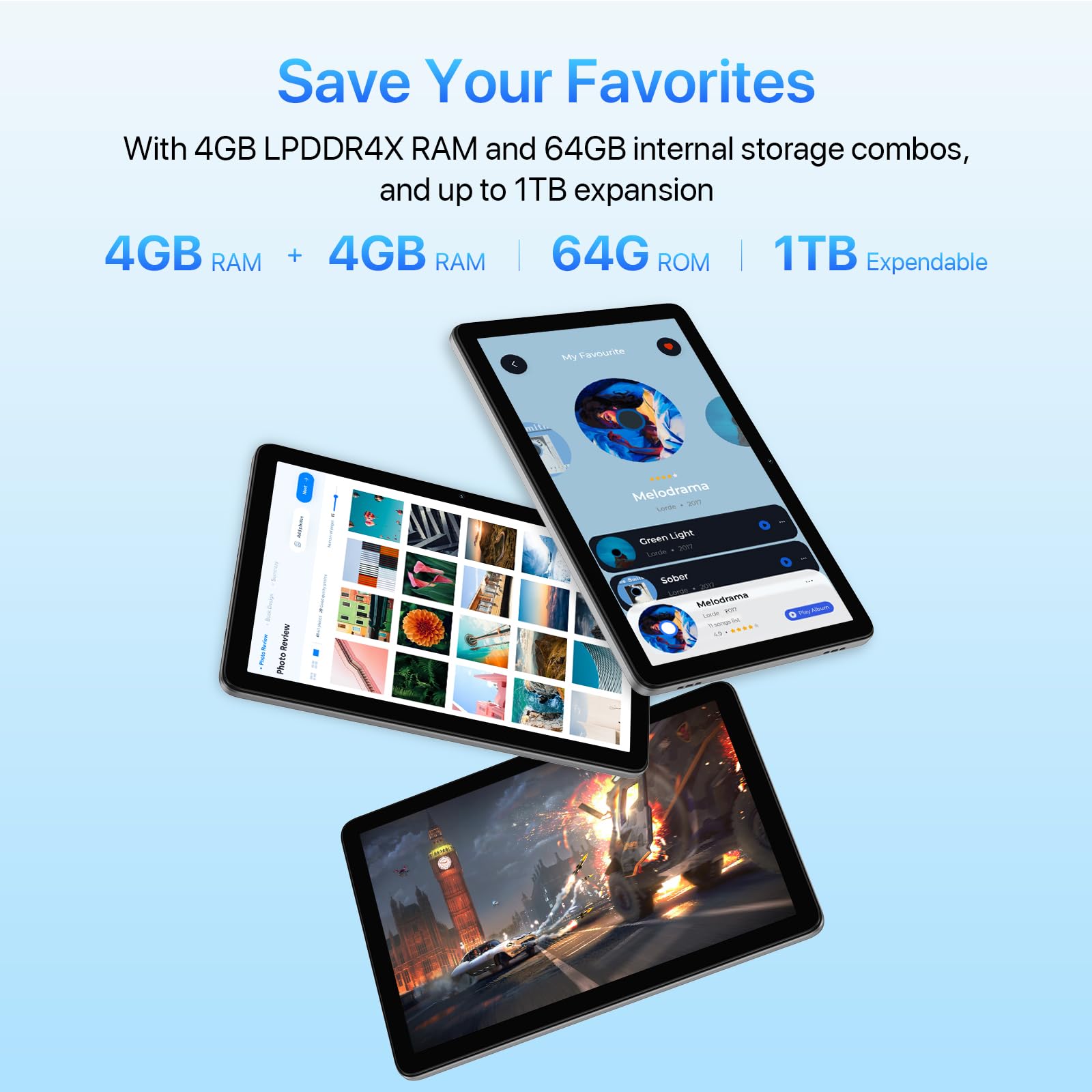 UMIDIGI G1 Tab Android 13 Tablet 2024, 8(4+4) GB+64GB 1TB Expand, Wi-Fi 6 Model, 10.1 inch Tablet with Quad-Core Processor up to 2.0 GHz, 6000mAh, Dual Camera, BT, 1280 * 800 HD IPS Touch Screen