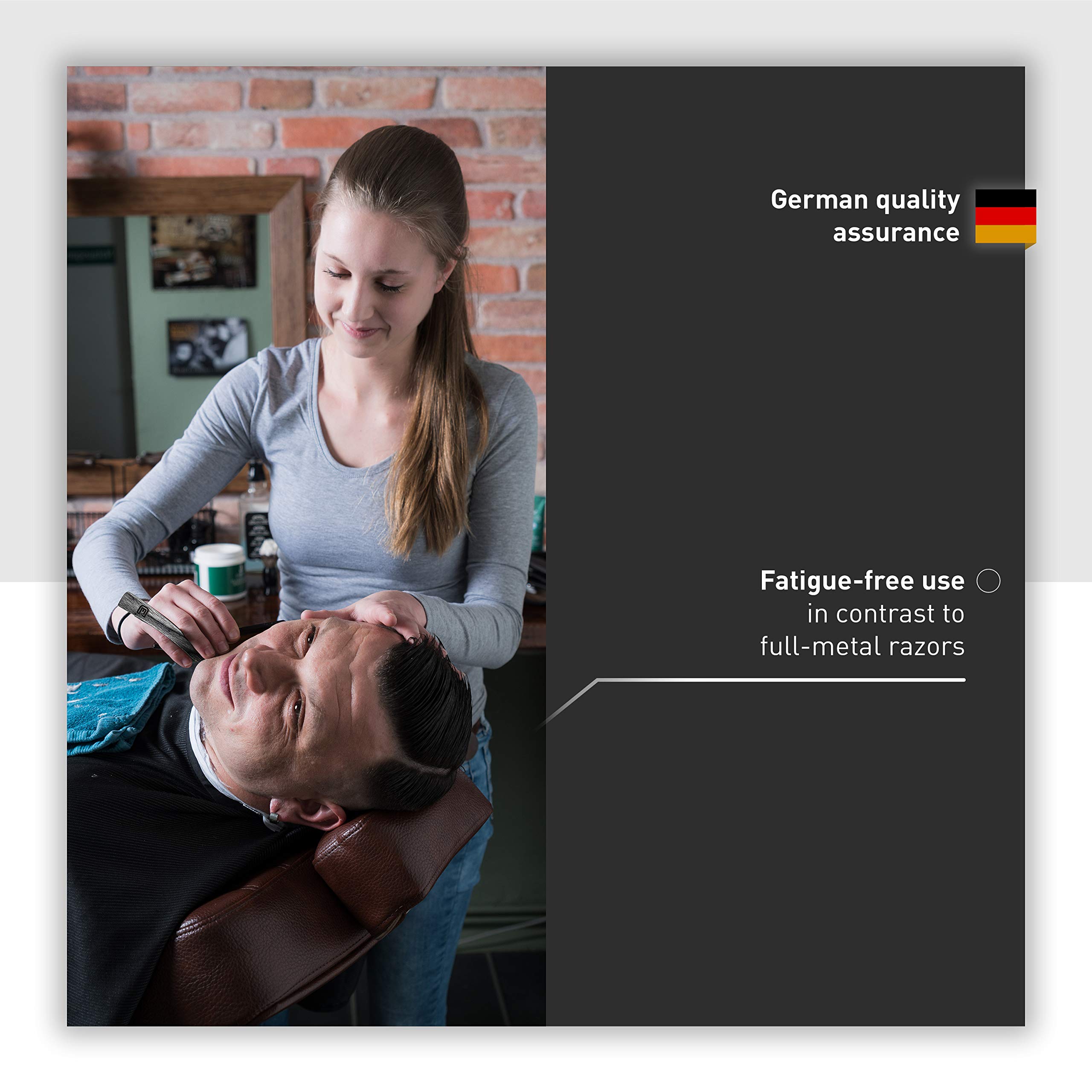 Precise German Straight Razor - urwunder - Beardo - Genuine Leather Case - Simple Manuals - 4-Pin Blade Holder [Black Arm/Black Wood]