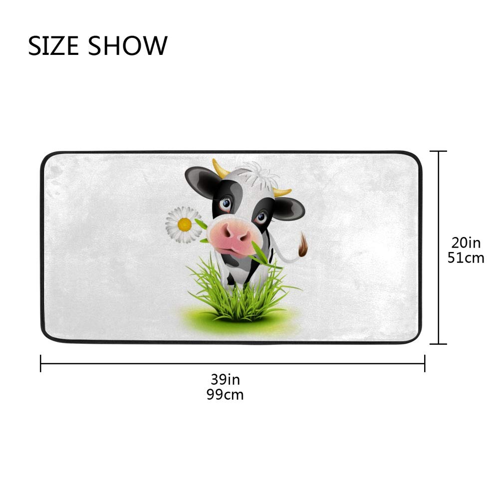 ZHIMI Kitchen Rug Anti Fatigue Kitchen Mat Cow Green Grass Runner Carpet Non-Slip Laundry Rug Home Decor Rectangle Entryway Long Mat 39 x 20 Inch