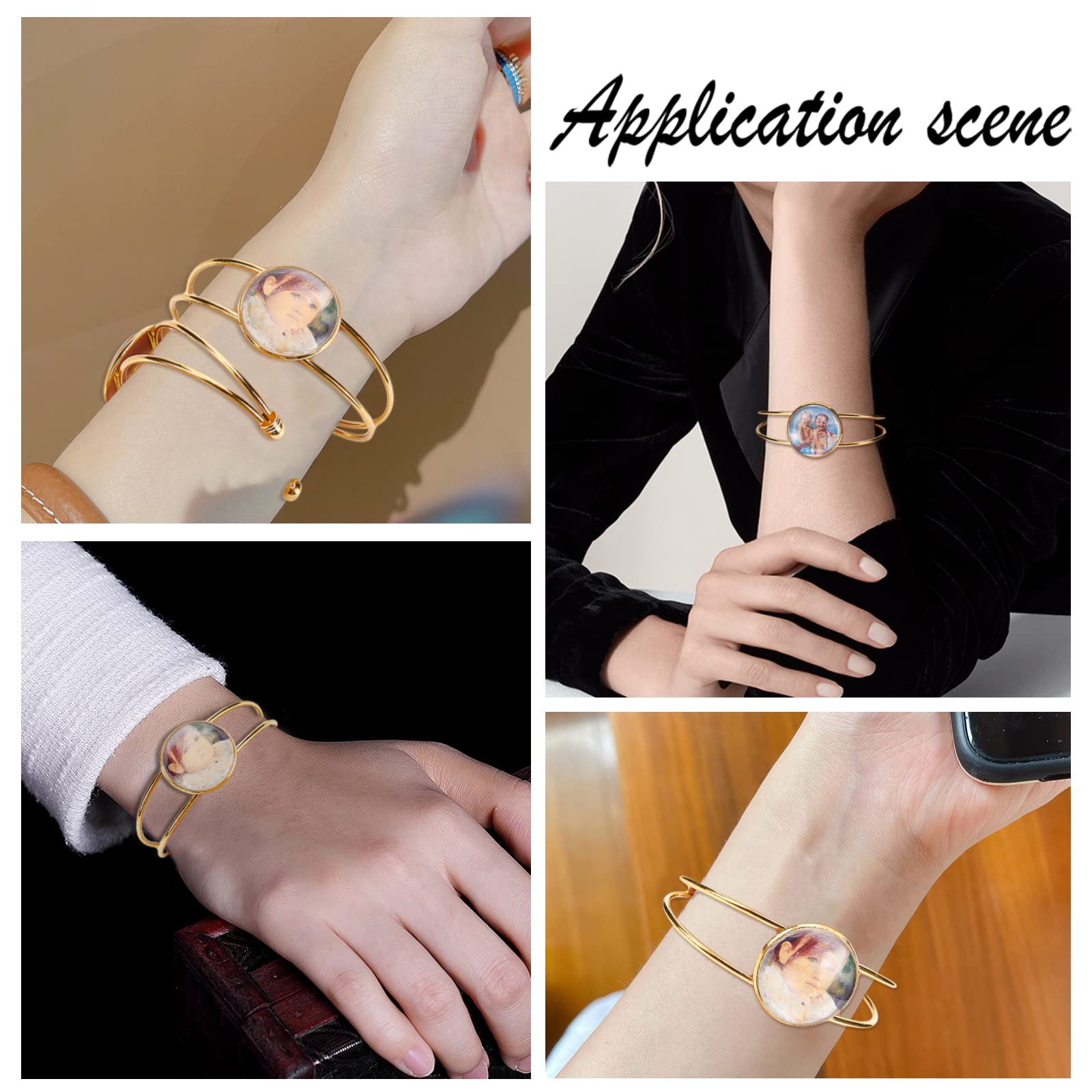 SUNNYCLUE 10Pcs Cabochon Bracelet Blanks Set Bangle Bezel Tray Blank 5Pcs Cuff Bangles Bracelet Bezels 5Pcs Round Oval Square Clear Cabochons Glass Dome for Jewelry Making Kits Men Women DIY Crafts
