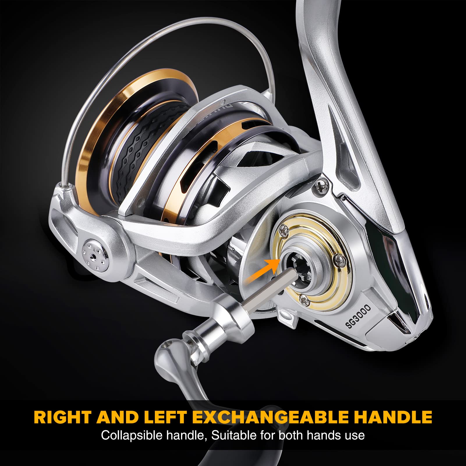PLUSINNO Fishing Reel, 5.7:1 High Speed Spinning Reel,9 +1BB,Premium Drag System with17-22 LB Max Drag,Ultra Smooth Powerful, Lightweight Graphite Frame, CNC Aluminum Spool for Saltwater Freshwater-J