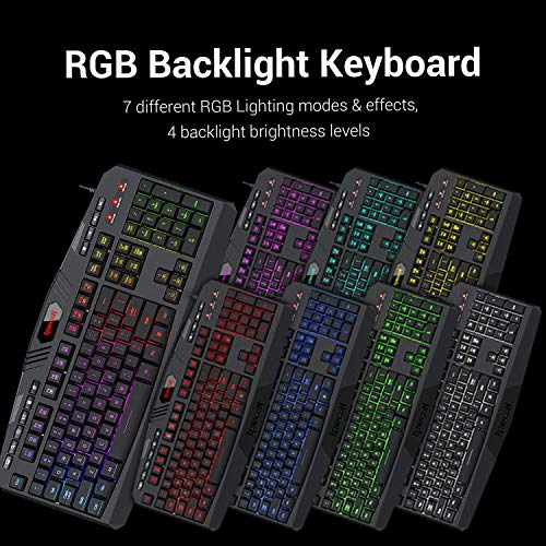 Redragon K503 PC Gaming Keyboard, RGB LED Backlit, Wired, Multimedia Keys, Silent USB Keyboard with Wrist Rest for Windows PC Games (Black)