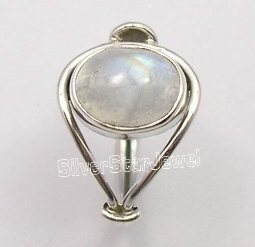 SilverStarJewel 925 Silver Oval Moonstone June Birthstone Ring for Women New Year Any Size 4.5 to 12