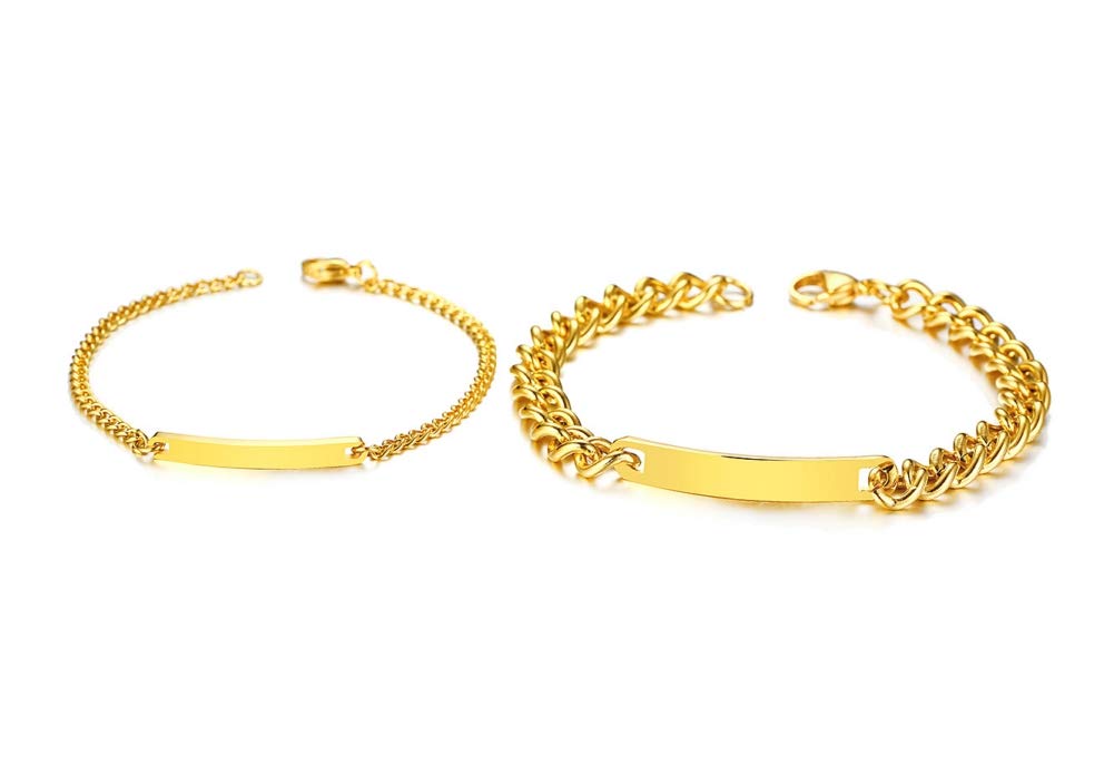 SunnyHouse Jewelry His and Hers Matching Set Titanium Stainless Steel Personalized Couple Bracelet Custom Engraving (A PAIR)