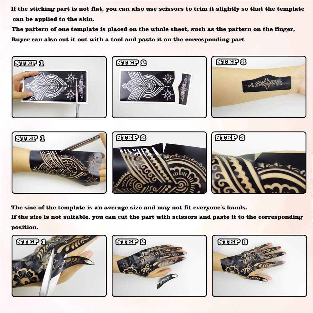 Xmasir Henna Tattoo Stencils Kit Pack of 22 Sheets, Temporary Tattoo Templates Indian Arabian Tattoo Sticker for Hands Body Art