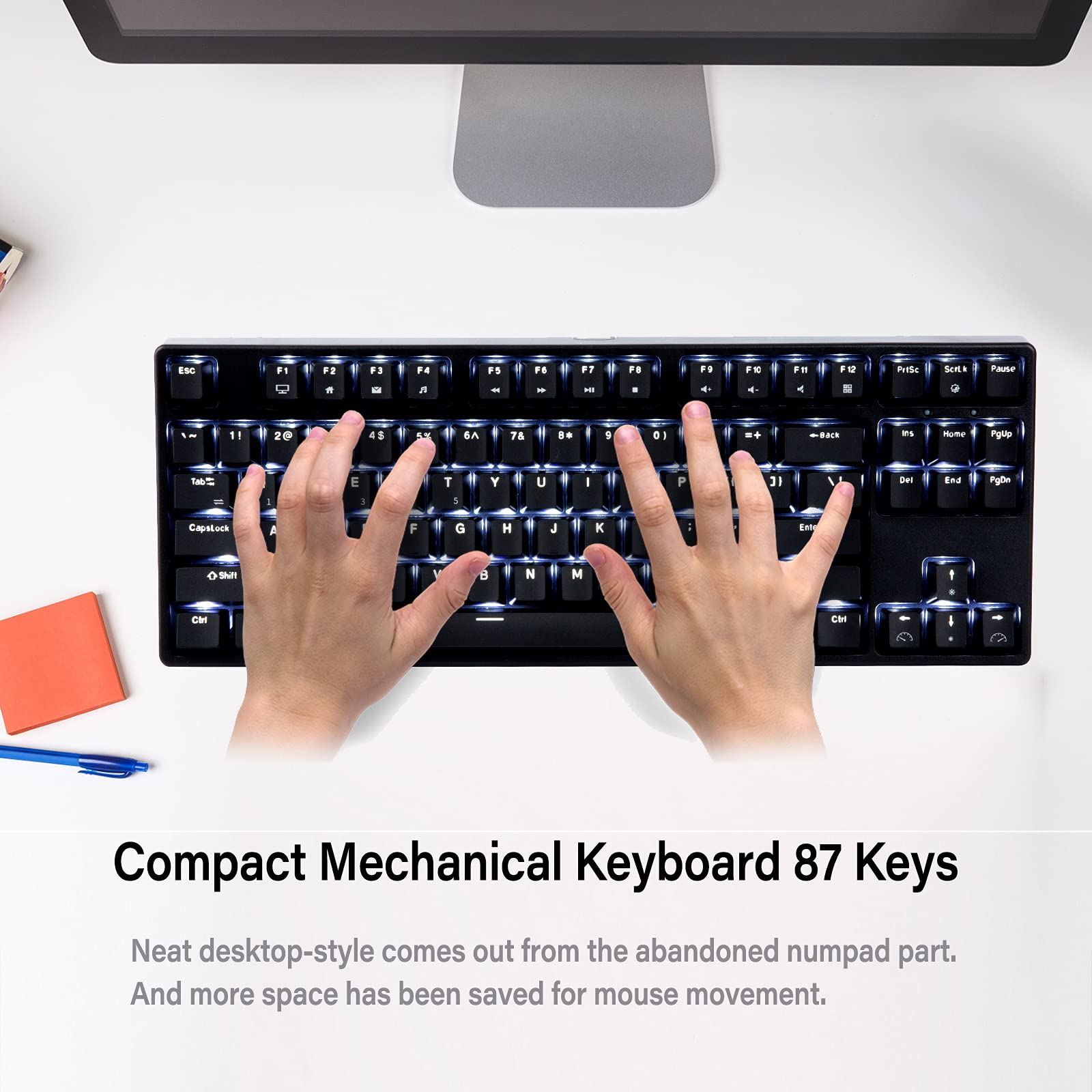 RK ROYAL KLUDGE Mechanical Keyboard 87 Keys White LED Backlight Tenkeyless Wired/Wireless Bluetooth Keyboard Gaming/Office for iOS Android Windows MacOS and Linux RK987 (Red Switch-Black)