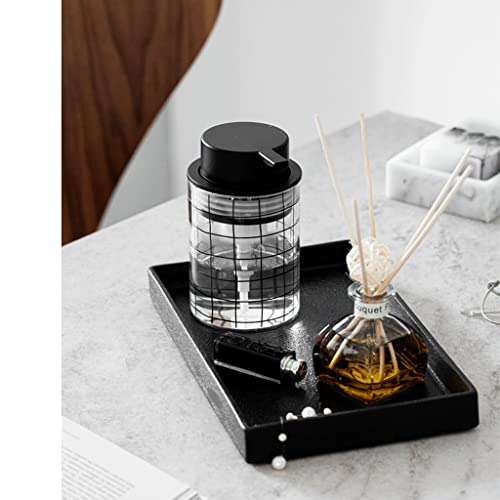 XOUVY Cute Foaming Soap Dispenser-Tray Set,Advanced Black Plaid Glass Hand Lotion Dispenser,Modern Pump Bottle for Bathroom Kitchen Home Decor ()