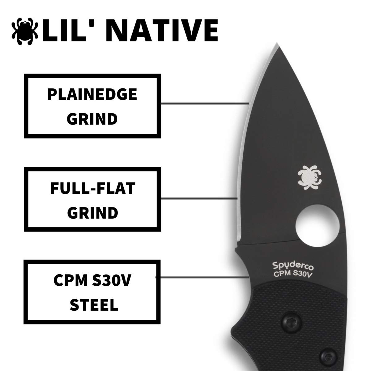 Spyderco Lil' Native Signature Knife with 2.42" CPM S30V Black Steel Blade and Black Compression Lock G-10 Handle - PlainEdge - C230GPBBK