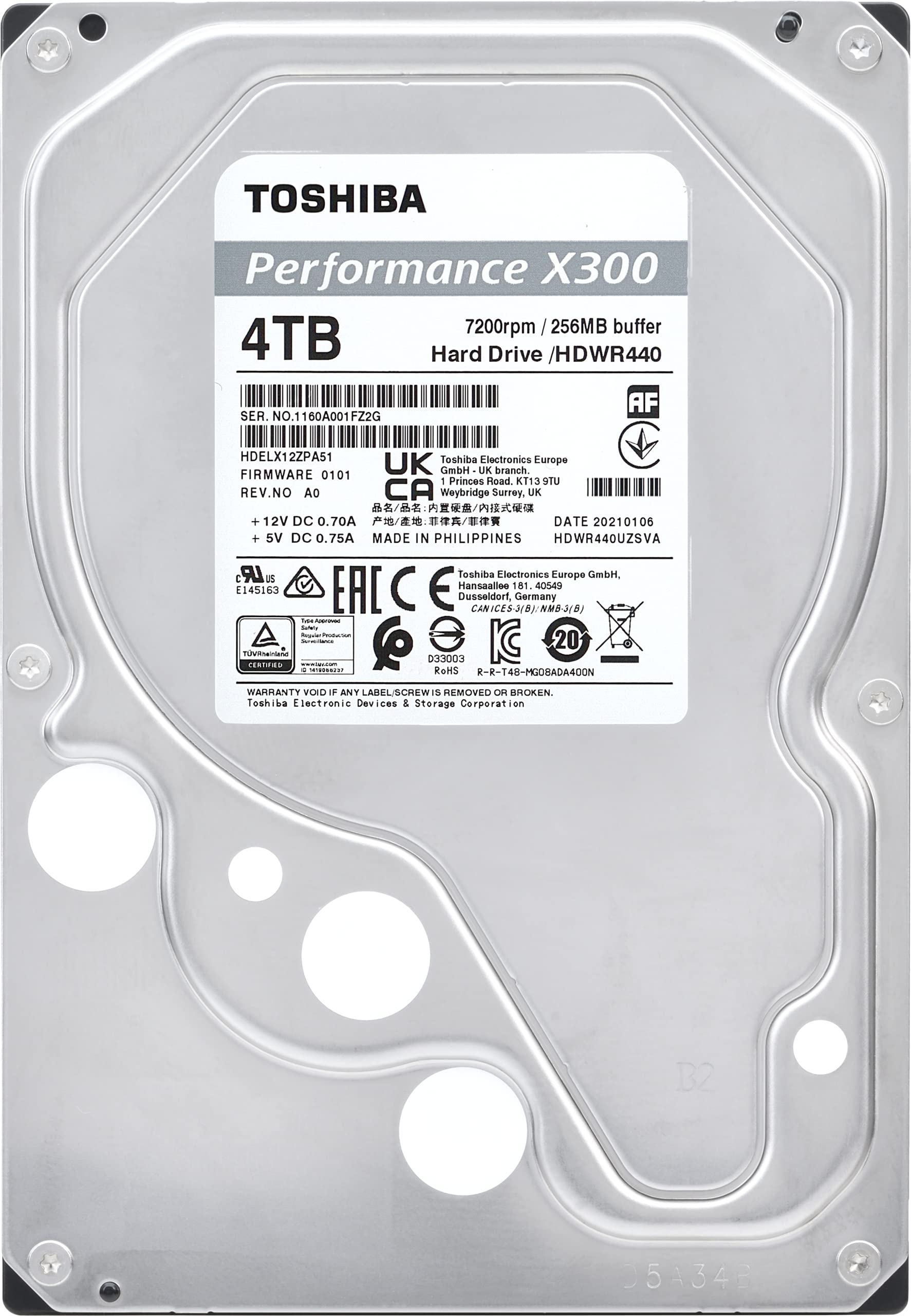 Toshiba X300 4TB Performance & Gaming 3.5-Inch Internal Hard Drive β CMR SATA 6 GB/s 7200 RPM 256 MB Cache - HDWR440XZSTA