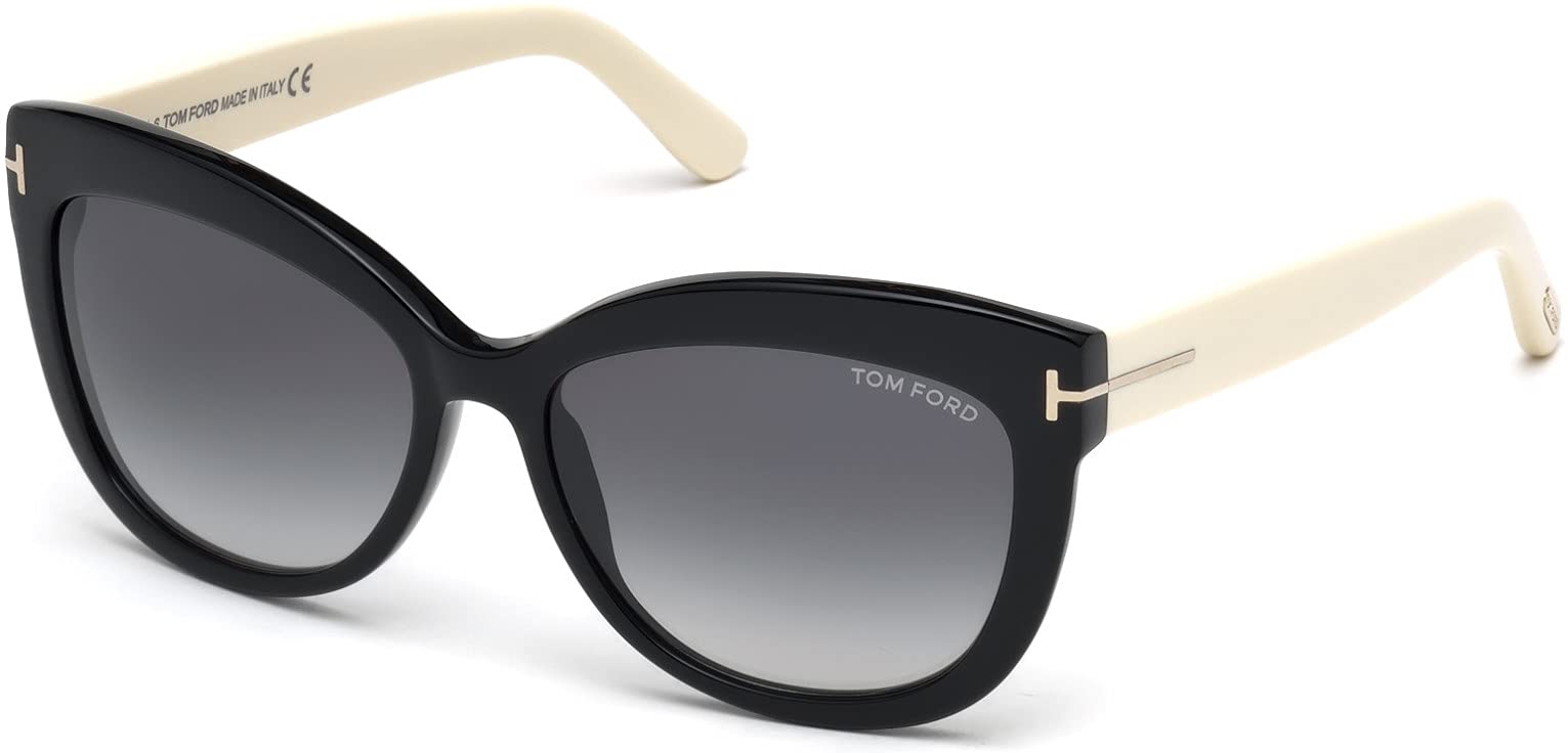 Tom Ford FT0524 Alistair 05B 56MM Shiny Black Front, Shiny Ivory Temples/Gradient Smoke Geometric Sunglasses for Women + BUNDLE with Designer iWear Eyewear KitâŠ
