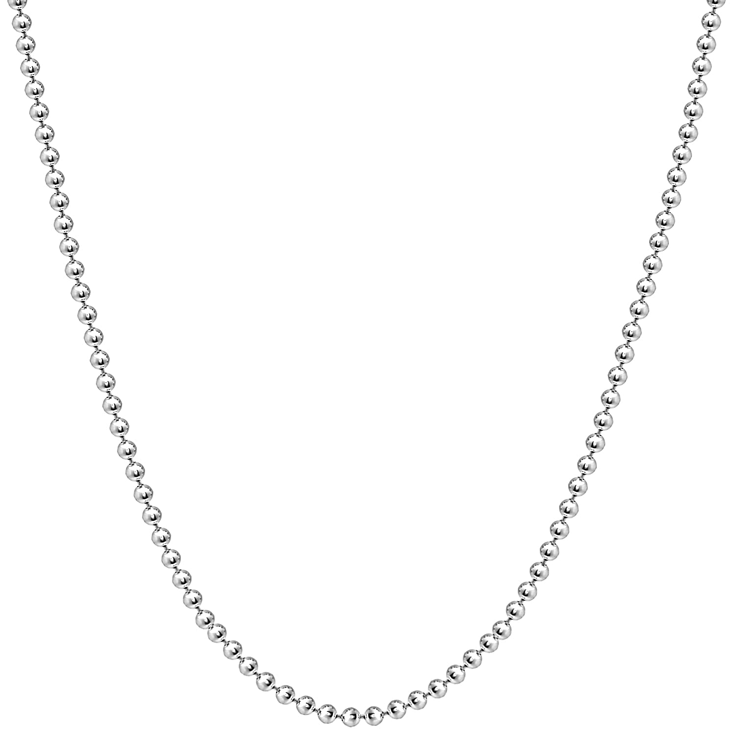 Savlano 925 Sterling Silver Italian Solid Bead Ball Dog Tag Chain Necklace Comes With Gift Box for Women & Men - Made in Italy (22, 2.0mm)